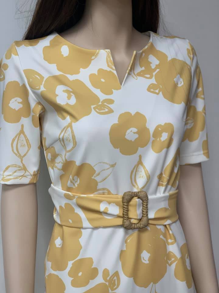 Jurk Anna Anna Bloem off-white geel – Village Collection